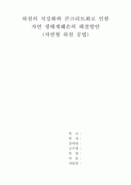 하천의 직강화와 콘크리트화로 인한 자연 생태계훼손의 해결방안-1페이지