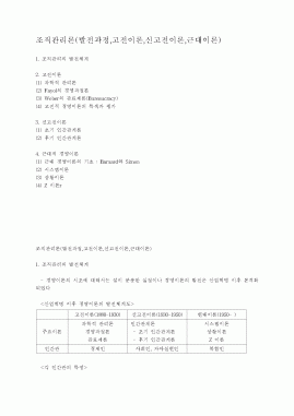 경영학-조직관리론(발전과정,고전이론,신고전이론,근대이론)-1페이지