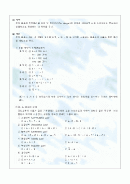 부울 대수의 기본공리와 정리 및 드모르간(De Morgan)의 정리-1페이지