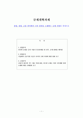 창업, 취업, 금융 분야에서 국민 불편을 초래하는 규제 사항을 중심으로 한 규제개혁과제-1페이지