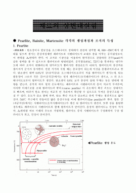 Pearlite, Bainite, Martensite 각각의 생성과정과 조직의 특성 과 Ausforming과 Marquenching에 대해-1페이지