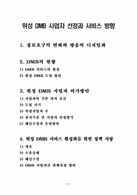 위성 DMB 사업자 선정과 서비스 방향-1페이지