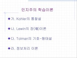 인지주의 학습이론 Kohler의 통찰설 Lewin의 장(場)이론 Tolman의 기호-형태설 정보처리 이론 사범대-1페이지