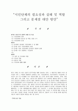 (NGO) 시민단체의 필요성과 역할 및 실태, 그리고 문제점 대안 방안-1페이지