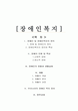 장애인 및 장애인복지의 정의 장애의 유형 및 특성 장애인의 현황과 생활실태-1페이지