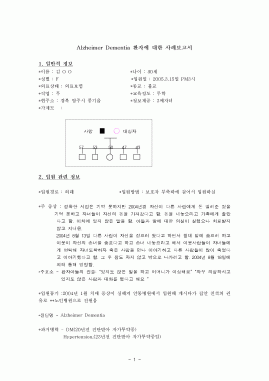 노인간호학-Alzheimer Dementia 환자에 대한 사례보고서-1페이지