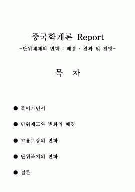 (중국의 복지) 중국의 단위체제 변화의 배경과 결과 및 중국사회의 복지전망-1페이지