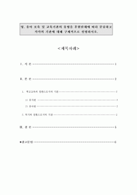 영. 유아 보육 및 교육기관의 유형을 후원단체에 따라 분류하고 각각의 기관에 대해 구체적으로 설명-1페이지