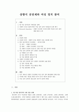 여성 정치 참여에 대한 이해와 실태 분석 및 문제점 개선방안 (상향식 공천제를 중심으로)-1페이지