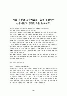 가장 유망한 관광사업을 1종류 선정하여 선정배경과 경영전략을 논하시오.-1페이지