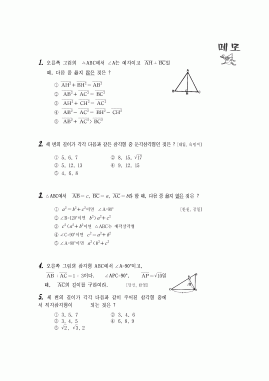 [과외]중학 수학 중3-2 2피타고라스정리(핵심기출1)-1페이지