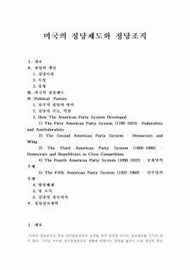 [미국][정당제도][정당조직][미국정당]미국의 정당제도와 정당조직(정당의 특성, 정당의 유형, 미국의 정당제도, 정치적 정당의 의미, 정당의 기능, 역할, 양당체제, 당 조직, 정당의 귀속의식, 정당정치개혁)-1페이지