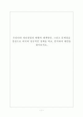 우리나라 청년실업의 현황과 대책방안, 그리고 문제점을 중심으로 외국의 성공적인 정책을 비교, 분석하여 대안을 찾아보시오.-1페이지