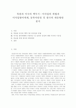 [북한][미국][핵무기][미사일위협][미사일방어체제][동북아안정][미사일][주한미군][남북관계][한미관계]북한과 미국의 핵무기․미사일의 위협과 미사일방어체제, 동북아안정 및 한국의 대응방안-1페이지