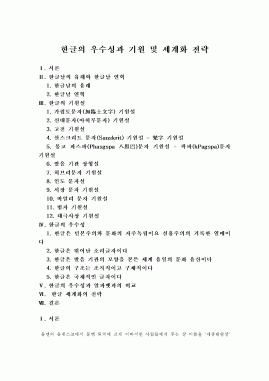 [한글의 우수성][한글의 기원][한글의 세계화 전략][한글날]한글의 우수성과 기원 및 세계화 전략(한글의 기원설, 한글의 우수성, 한글의 우수성과 알파벳과의 비교, 한글 세계화의 전략, 한글, 국어, 훈민정음)-1페이지