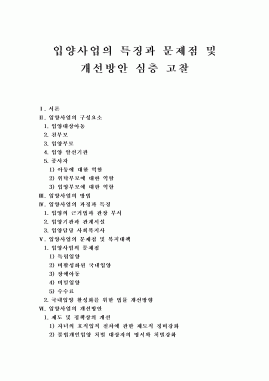 [입양][입양사업][입양기관]입양사업의 특징과 문제점 및 개선방안 심층 고찰(입양사업의 구성요소, 입양사업의 방법, 입양사업의 과정과 특징, 입양사업의 문제점 및 복지대책, 입양사업의 개선방안)-1페이지