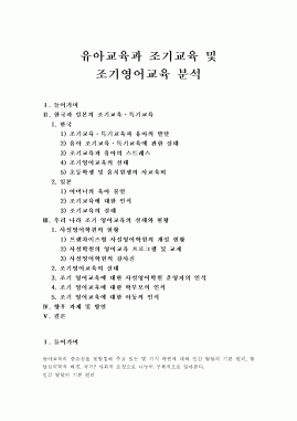 [유아교육][조기교육][조기영어교육][영어교육][특기교육]유아교육과 조기교육 및 조기영어교육(한국과 일본의 조기교육 특기교육, 조기 영어교육의 실태와 현황, 과제 및 방안, 유아교육, 조기교육, 조기영어교육)-1페이지