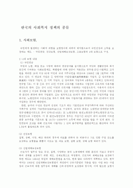  한국의 사회복지 정책의 종류-1페이지