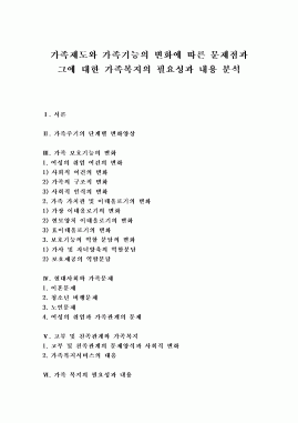 [가족제도][가족기능][가족복지]가족제도와 가족기능의 변화에 따른 문제점과 그에 대한 가족복지의 필요성과 내용 분석(현대사회와 가족문제, 고부 및 친족관계와 가족복지, 가족복지의 필요성과 내용)-1페이지