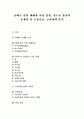 [담배][흡연][금연]담배 유래,특징, 담배연기 유해물질, 흡연 유발 질병, 담배소비량, 간접흡연, 여성흡연, 청소년흡연과 문제점, 금연교육 개선방안, 흡연과 운동, 금연운동 배경, 금연 유익, 다양한 금연대책-1페이지