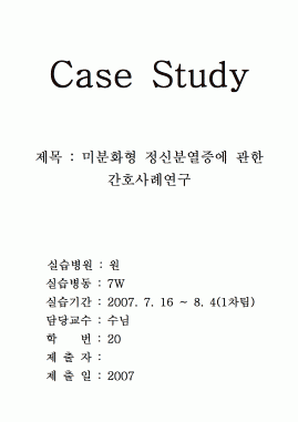 정신분열증 case study (미분화형)-1페이지