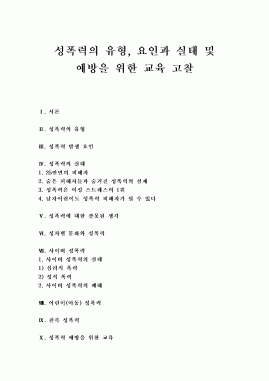 [성폭력][성폭력예방]성폭력의 유형, 요인과 실태 및 예방을 위한 교육 고찰(성폭력의 유형, 성폭력의 실태, 성차별 문화와 성폭력, 사이버 성폭력, 어린이(아동) 성폭력, 친족 성폭력, 성폭력 예방을 위한 교육)-1페이지