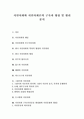 시민사회 개념, 시민사회와 지구시민사회, 시민사회 역사적 형성, 시민사회 형성, 민주적 법치국가, 홉스 시민사회, 헤겔 시민사회, 마르크스 시민사회, 그람시 시민사회, 토크빌 시민사회, 시민사회 구축 분석-1페이지