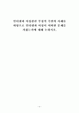 인터넷과 여성관련 부정적 측면의 사례를 바탕으로 인터넷과 여성이 어떠한 문제를 가졌는가에 대해 논하시오.-1페이지