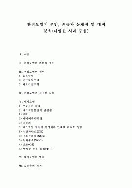 [환경오염]환경오염의 의의와 종류, 환경오염의 원인, 환경오염과 물질의 순환, 대기오염, 대기오염의 방지, 오존층의 파괴, 토양오염, 수질오염, 일회용품과 환경오염, 환경오염 사례, 환경오염의 대책방안 분석-1페이지