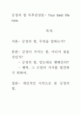 [우수 평가 독후감]긍정의 힘 독후감상문- Your best life now. -1페이지