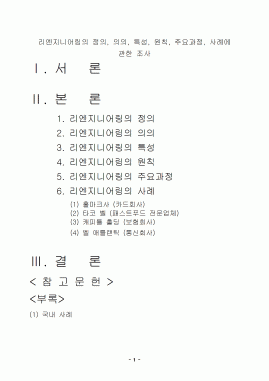 리엔지니어링의 정의, 의의, 특성, 원칙, 주요과정, 사례에 관한 조사-1페이지