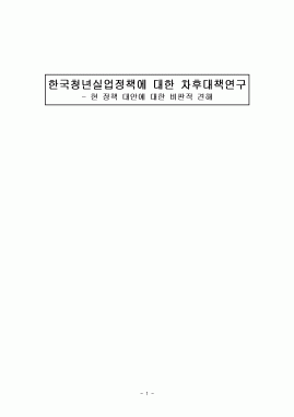 한국청년실업정책에 대한 차후대책연구- 현 정책 대안에 대한 비판적 견해-1페이지