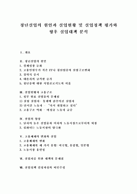 청년실업의 원인, 실업현황과 고용구조, 실업의 양상, 고용체제의 변화와 실업, 실업자를 위한 대책의 문제점, 실업정책 결정과정의 비민주성, 실업의 경제 사회학적인 해악, 정부 실업정책의 평가, 향후 실업대책-1페이지