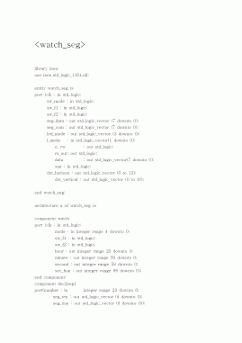 vhdl 디지털시계(stop_watch,시계.도트매트릭스,lcd)소스 완벽~-1페이지