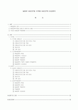 농림부 HACCP과 식약청 HACCP의 비교분석-1페이지