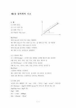 응용 역학 기본 핵심 이론 정리 1장 정역학의 기초 (기본 문제 포함)-1페이지