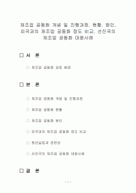 제조업 공동화 개념 및 진행과정, 현황, 원인, 외국과의 제조업 공동화 정도 비교, 선진국의 제조업 공동화 대응사례-1페이지