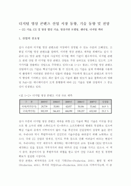 디지털 영상 콘텐츠 산업 시장 동향, 기술 동향 및 전망 - CG 기술, CG 및 영상 합성 기술, 영상기반 모델링, 렌더링, 디지털 엑터-1페이지