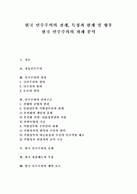 [한국민주주의][한국정당제도][한국자유민주주의]자유민주주의, 민주주의의 원리, 민주주의의 권력구조, 민주주의의 전개, 정당제도의 특징, 민주주의의 제약 요소, 민주주의의 한계, 민주주의의 과제 분석-1페이지