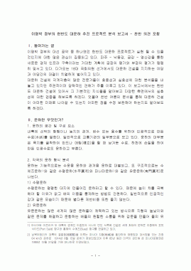 이명박 정부의 한반도 대운하 추진 프로젝트 분석 보고서 - 찬반 의견 포함-1페이지