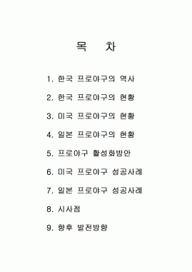 한미일 프로야구 현황과 국내 프로야구 활성화방안 및 발전방향-1페이지