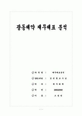 광동제약 재무제표 분석-1페이지