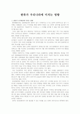 한류열풍이 우리나라의 사회,국가,경제,기업등에 미친 영향분석-1페이지