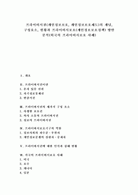 [개인정보][개인정보보호][개인정보침해][프라이버시보호]프라이버시권(개인정보보호, 개인정보보호제도)의 개념, 구성요소, 현황과 프라이버시보호(개인정보보호정책) 방안 분석(외국의 프라이버시보호 사례)-1페이지