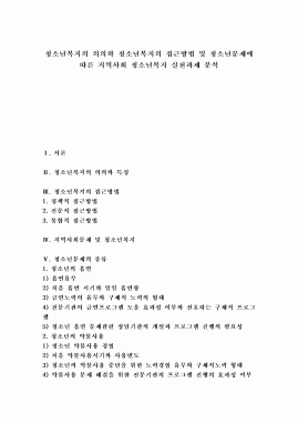 [청소년복지][지역사회 청소년복지]청소년복지의 의의와 특징, 청소년복지의 접근방법, 지역사회문제 및 청소년복지, 청소년문제의 종류, 청소년복지를 위한 지역사회 조직모형 구축을 위한 실천과제 분석-1페이지