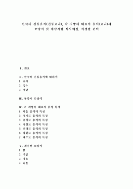 [한국전통음식][전통요리][각 지방 대표적 음식][요리][보양식][바람직한 식사예절][바람직한 식생활]한국의 전통음식(전통요리), 각 지방의 대표적 음식(요리), 보양식, 바람직한 식사예절, 바람직한 식생활 분석-1페이지