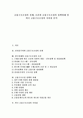 [금융구조조정][금융구조조정 전개][금융구조조정 조건][금융구조조정 정책과제][외국 금융구조조정 시사점]금융구조조정의 전개, 금융구조조정의 조건, 금융구조조정의 정책과제, 외국 금융구조조정의 시사점 분석-1페이지