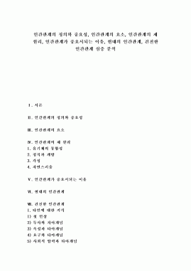 인간관계(대인관계)의 정의, 인간관계(대인관계) 중요성, 인간관계(대인관계) 요소, 인간관계(대인관계) 제 원리, 인간관계(대인관계)가 중요시되는 이유, 현대 인간관계(대인관계), 건전한 인간관계(대인관계) 분석-1페이지