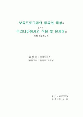 보육프로그램의 종류와 특성&우리나라에서의 적용 및 문제점-1페이지