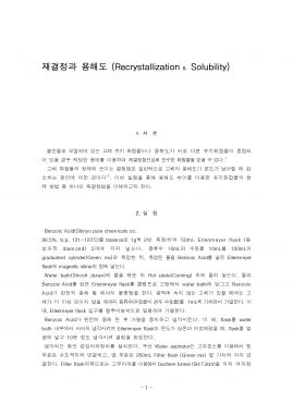 [유기화학] 재결정과 용해도(Recrystallization&Solubility) 실험(예비+결과레포트)-1페이지